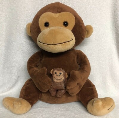 KellyToy Huggable Mommy & Baby monkey stuffed plush 15" and Baby Monkey ...