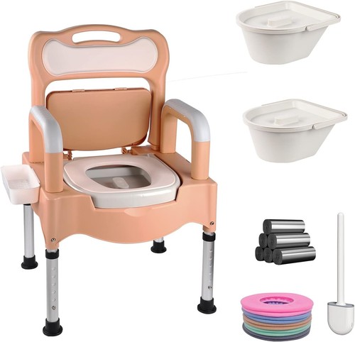 3-in-1 Bedside Commode Toilet Chair Seat w/Handles Adjustable Mobile ...