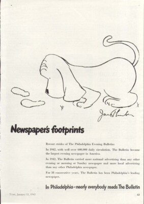 News footprints Philadelphia Bulletin ad 1943 Thurber | eBay