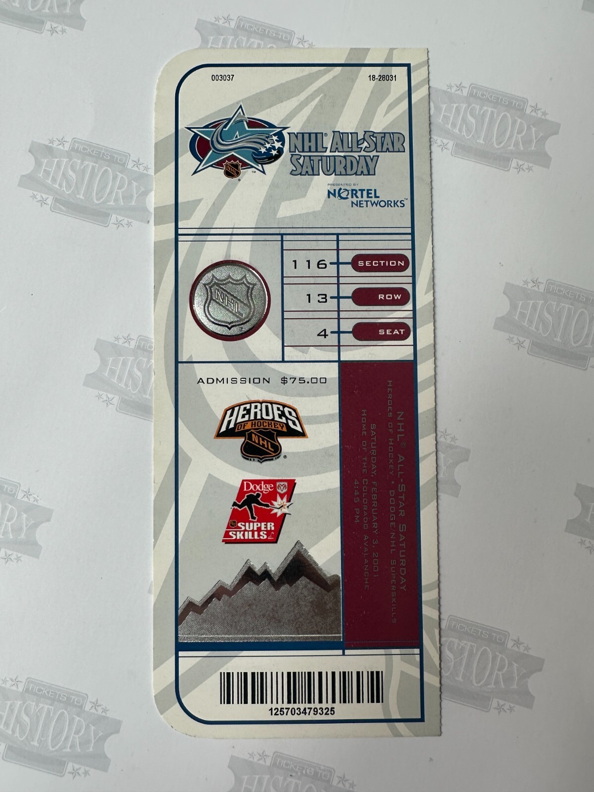 2001 NHL All-Star Game Saturday Skills Competition Ticket 2/3/01 ...