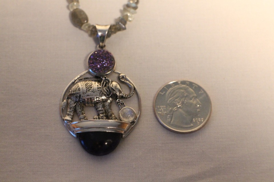 SAJEN SIGNED VINTAGE ELEPHANT NECKLACE, STERLING, AMETHYST, MOONSTONE ...