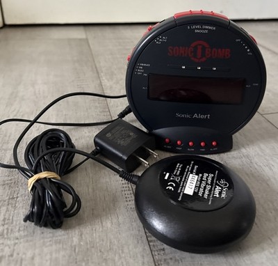 Sonic Alert Sonic Bomb Alarm Clock w/Super Shaker Bed Vibrator Black ...