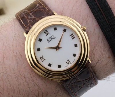 ESQ gold Stepped Watch 34mm. Unique! New Battery 200036 | eBay