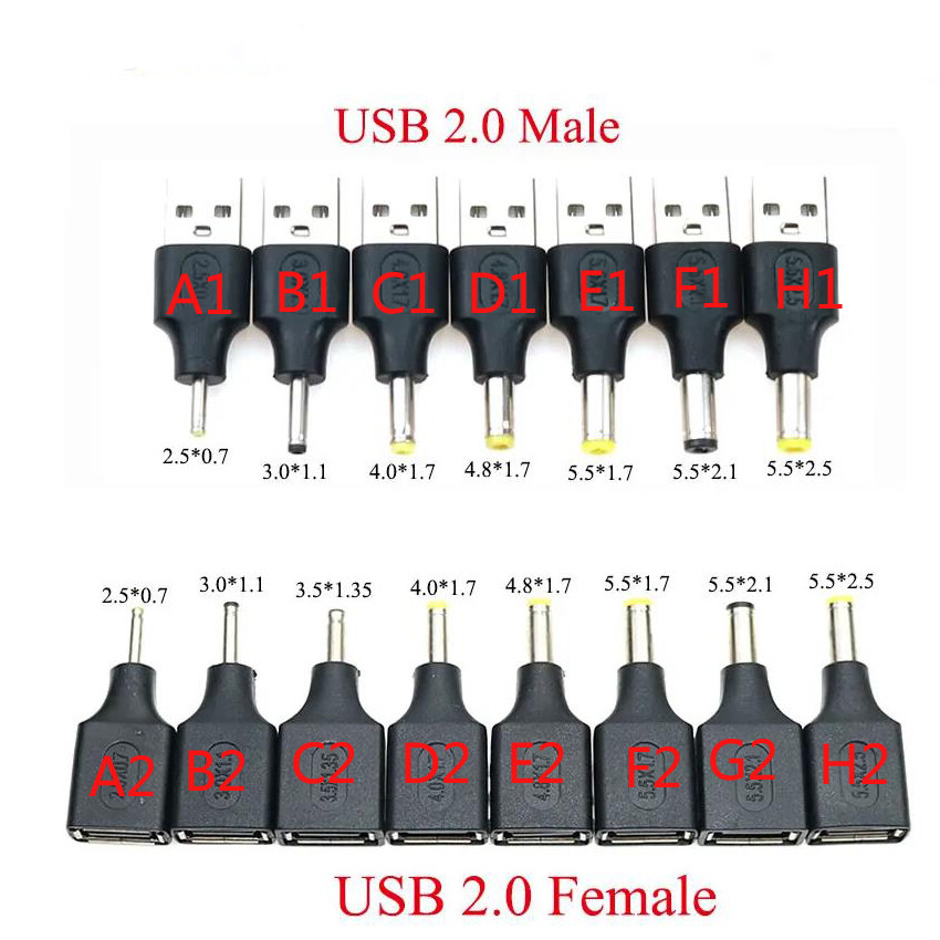 USB 2.0 To 2.5 × 0.7mm 3.0 1.1 4.0 1.7 4.8 5.5 2.5 2.1 mm Plug DC Power ...