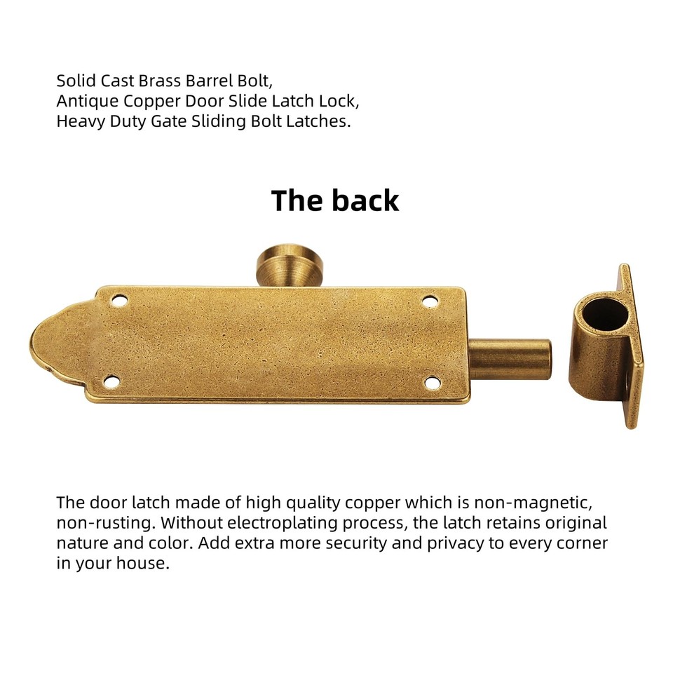 Solid Cast Brass Barrel Bolt, Antique Brass Door Slide Latch Lock, Heavy Duty... | eBay