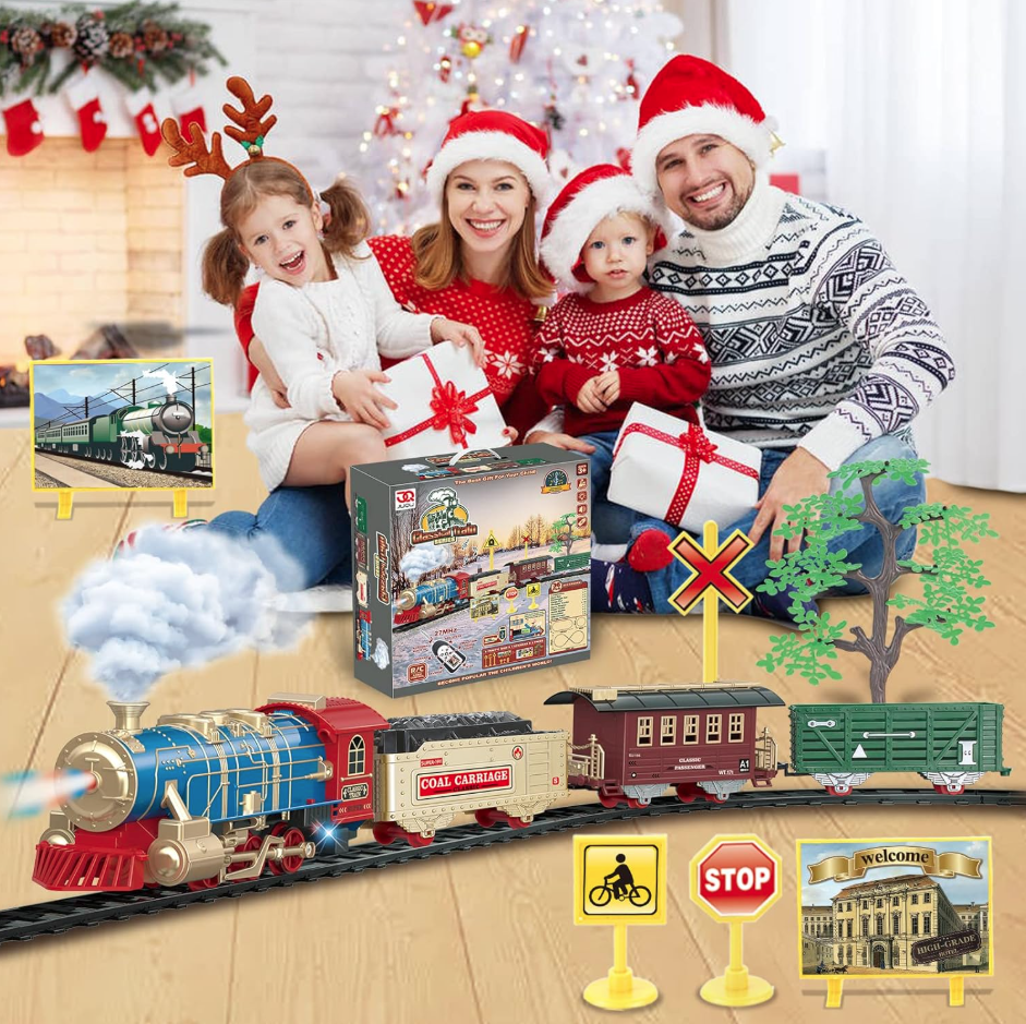 Remote Control Christmas Train Set with Lights Sounds Smoke for Kids ...