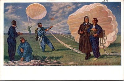 Parachute Jumpers Soviet Union training aviation c1930s - Photo ...