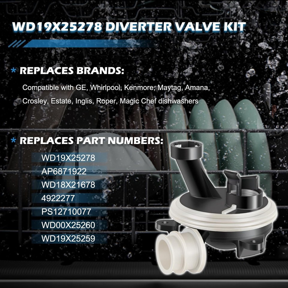 WD19X25278 Dishwasher Diverter Valve Assembly Kit for GE WD18X21678 ...