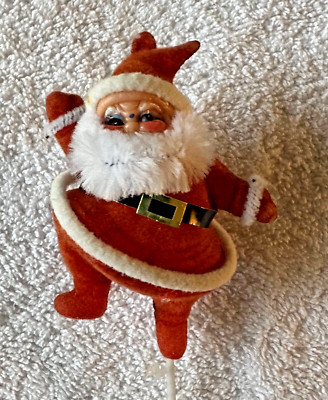 Vintage Flocked Santa Claus Christmas Floral Pick | eBay