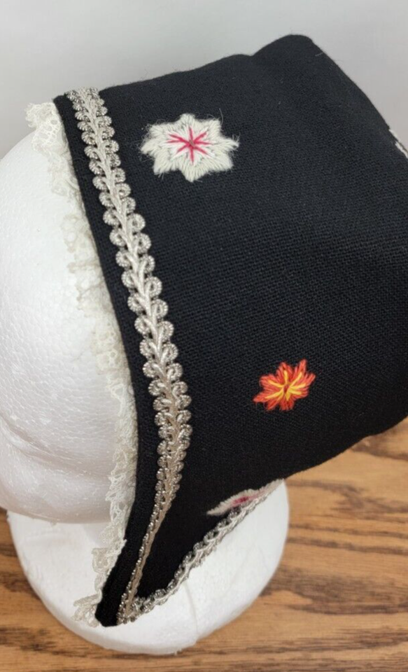 Norwegian Black Loland Bunad Hat Hand Embroidered Lace Norway Kyse Bag ...