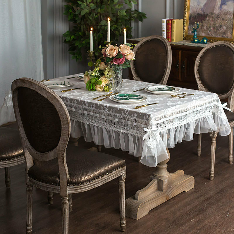 Elegant White Lace Rectangle Tablecloth Square Night Table Cover Home ...