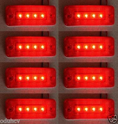 8x Red 12V Rear Side 4 LED Position Marker Lights Car Van ATV Motorhome ...