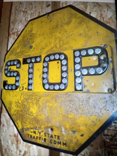 Yellow Stop Sign - Stop Through - 1940s Era - Cats Eyes 24 " x 24 " | eBay