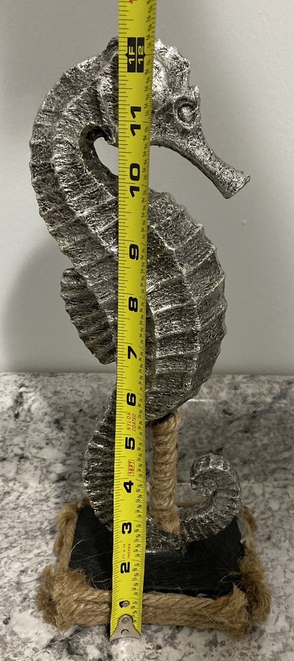 Sea Horse Stand Decor. Resin. Metallic. Real Shells. Wood Base. 12 ...