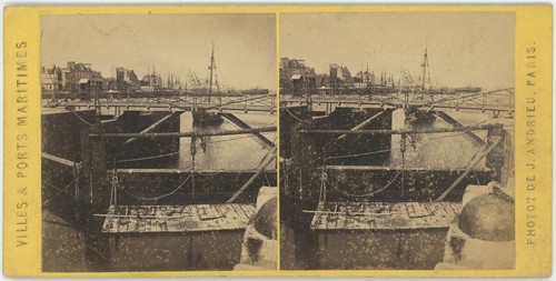Stéréo Andrieu c1870 Villes & ports maritimes. Pont de communication à ...