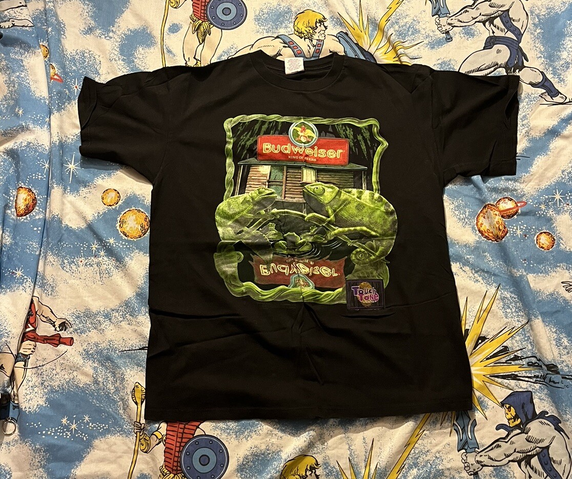 Vintage 1997 Budweiser Lizards Frogs Touch Tone T-Shi… - Gem