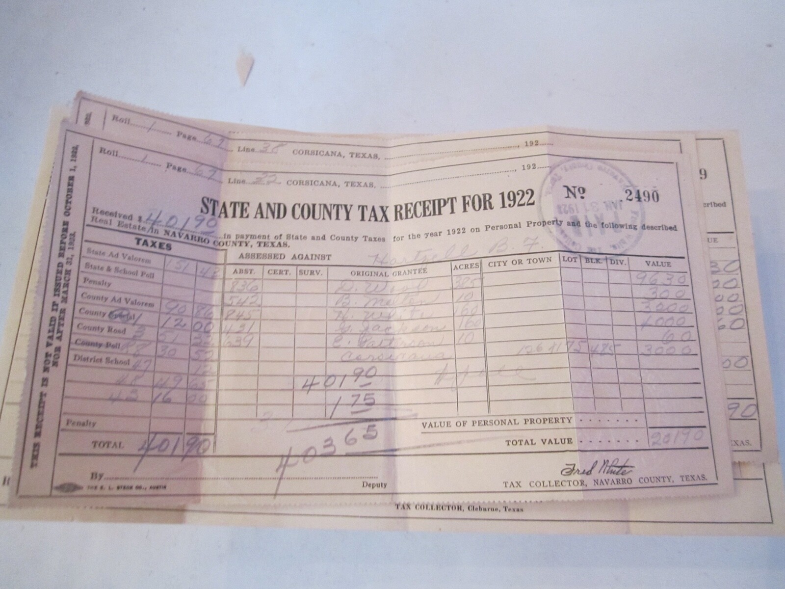 LOT OF (6) 1921 - 1923 CITY OF CLEBURNE, TEXAS TAX RECEIPTS - OFC-1 | eBay