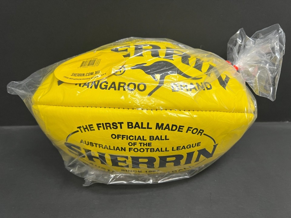 AFL SHERRIN KB KANGAROO BRAND YELLOW AUSTRALIAN MADE LEATHER GAME BALL ...