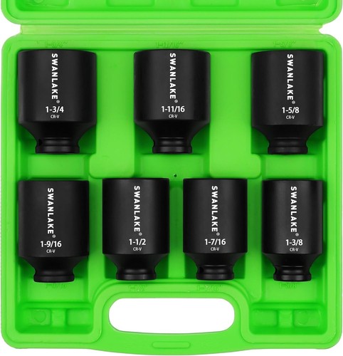 7 PCS 1/2" Drive SAE Impact Socket Set Spindle Axle Nut Sockets 1-3/8 ...