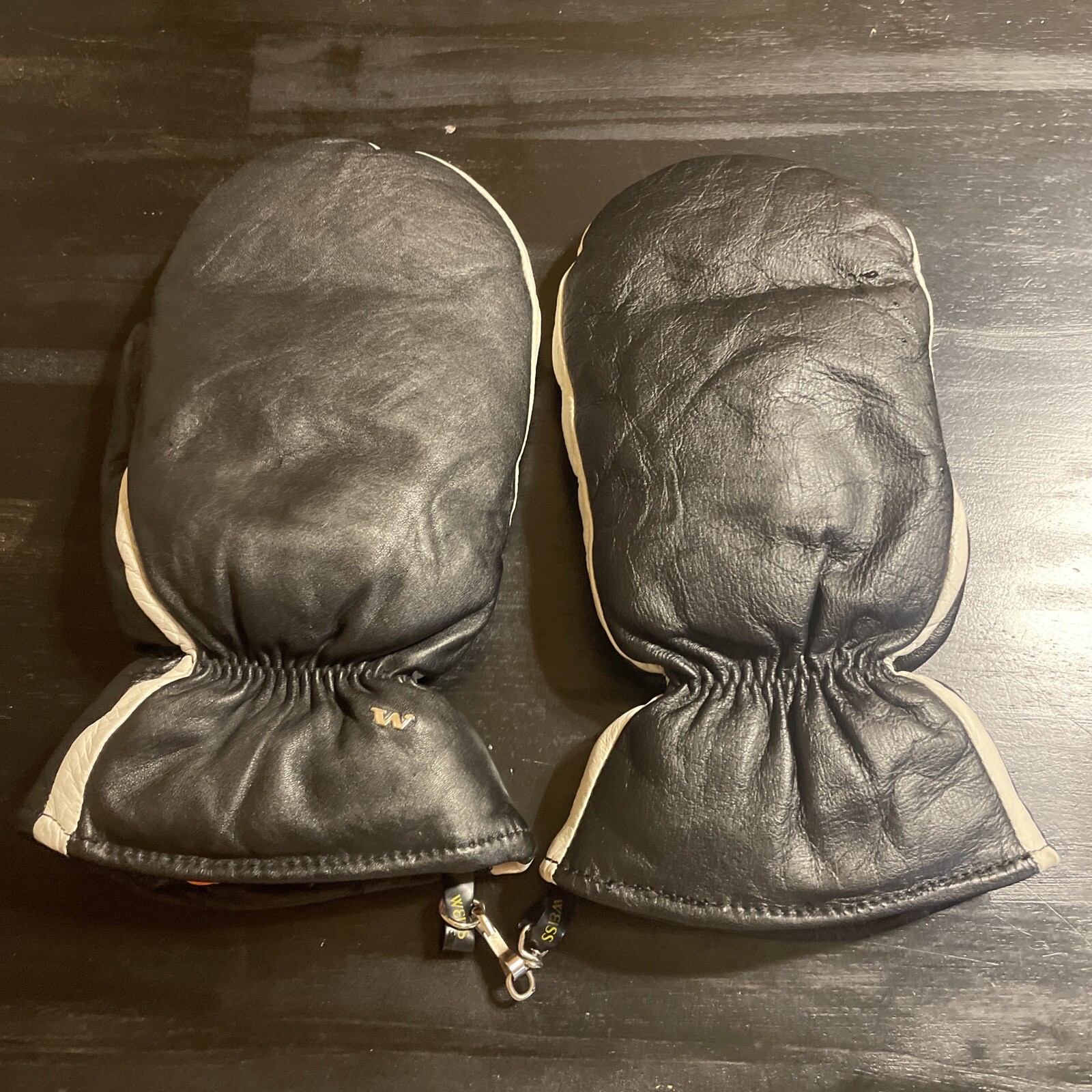 Vintage Weiss MENS Medium Black Cowhide Leather Snowmobile Mittens~MINT ...