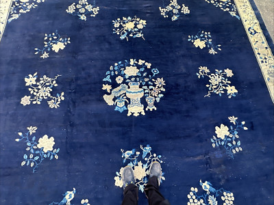 Auth: Antique Art Deco Chinese Rug Fine Peking SQUARE Indigo 12x13 | eBay