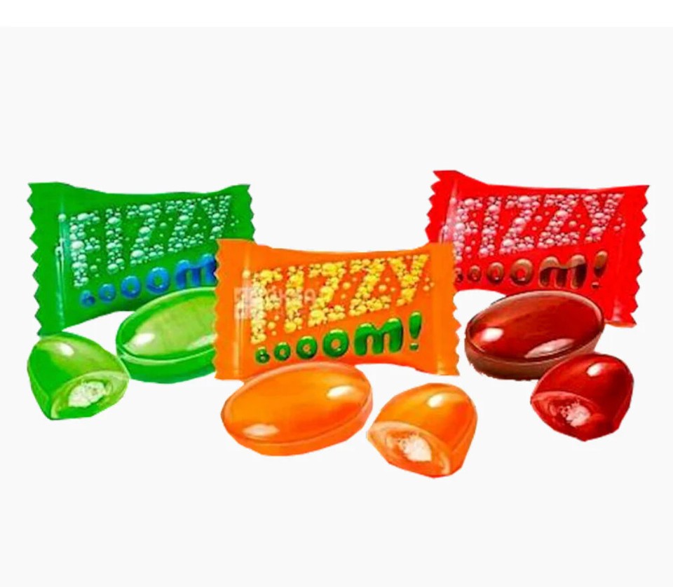 ROSHEN FIZZY BOOOM Powder Filled Candies Party Sweets Cola Apple Orange ...