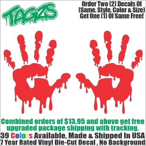 Bloody Hand Print Funny DieCut Vinyl Window Decal Sticker Car Truck SUV ...