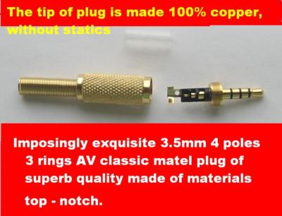 2 PK 3.5 mm 1/8 inch Copper 4 Pole Conductor 3 Ring Audio TRRS Plug ...
