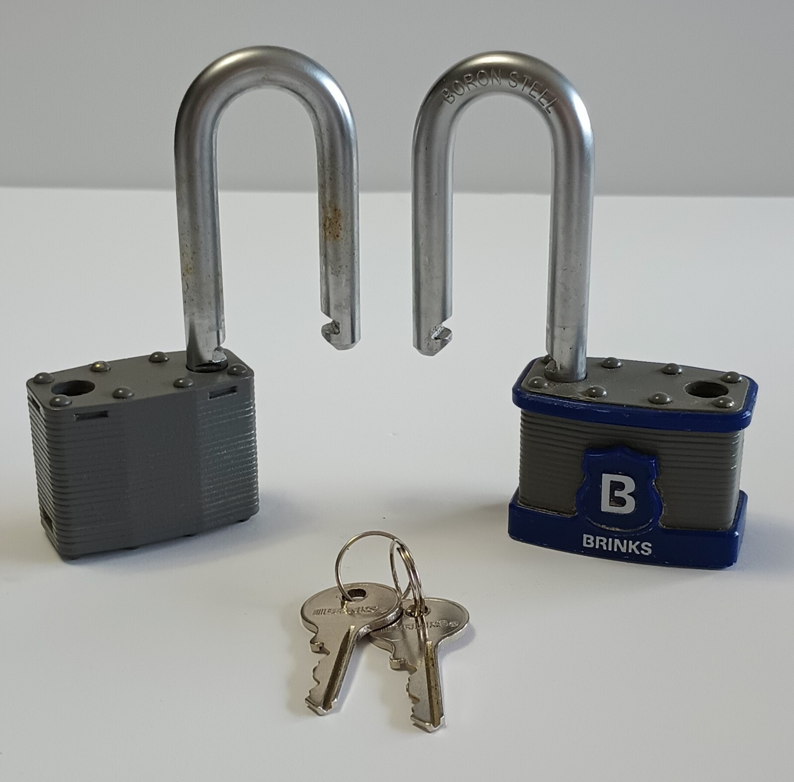 Two Brinks Padlocks Keyed alike with long Boron Steel shanks with 2 ...