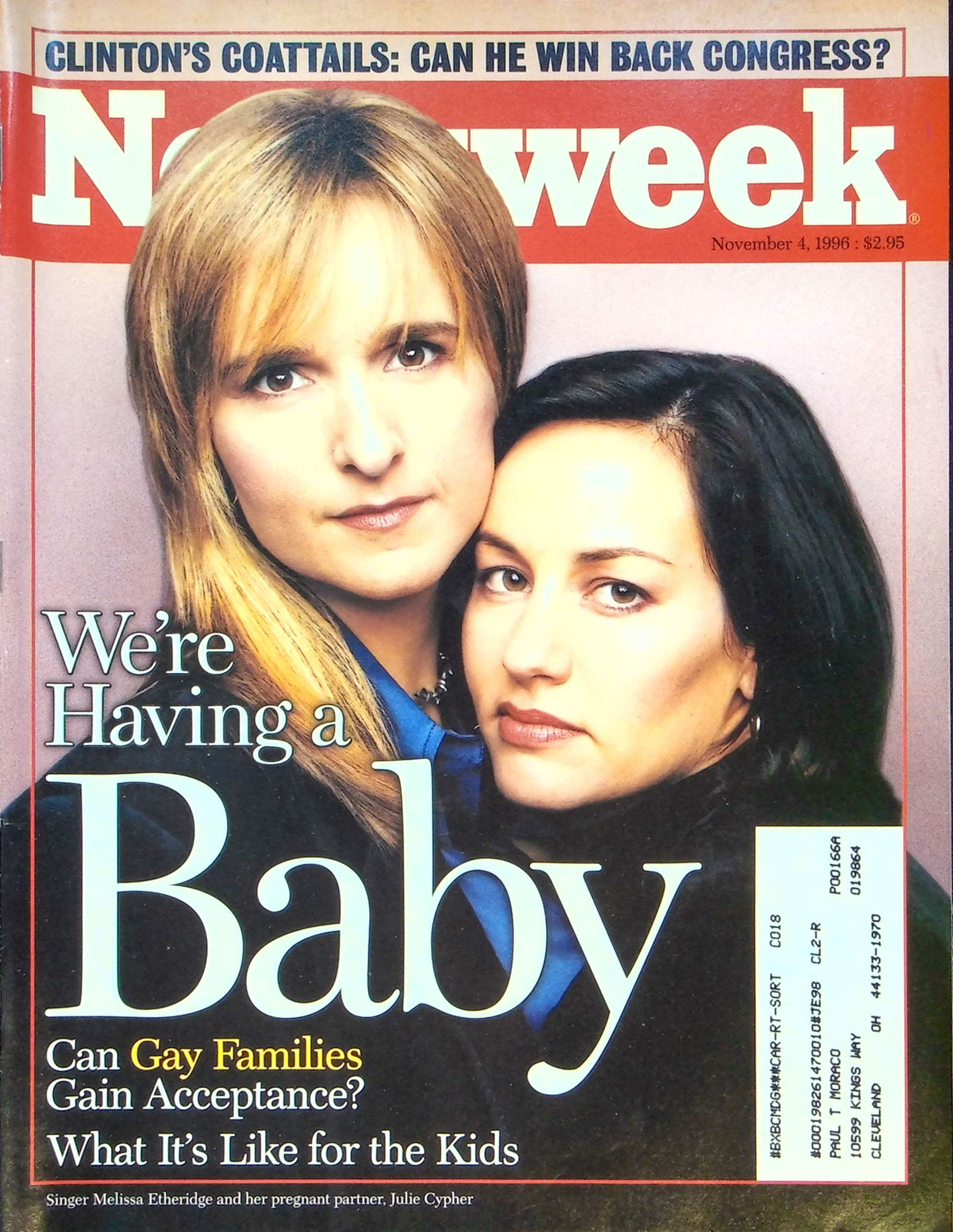 Newsweek Magazine November 4 1996 Singer Melissa Etheridge Julie Cypher ...
