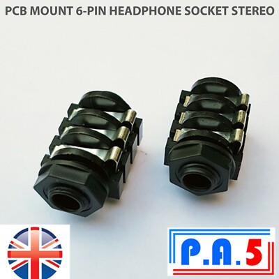 2x 6.35 Female PCB Mount Audio Sockets 6-PIN Stereo For Male Jack Plug ...