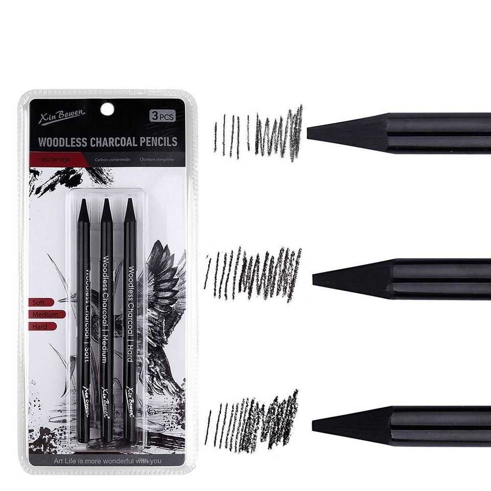3Pcs Soft/Medium/Hard Charcoal Pen Sketch Pencil Details Processing ...