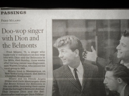 1939-2012 FRED MILANO OBITUARY DOO-WOP SINGER WITH DION AND BELMONTS | eBay