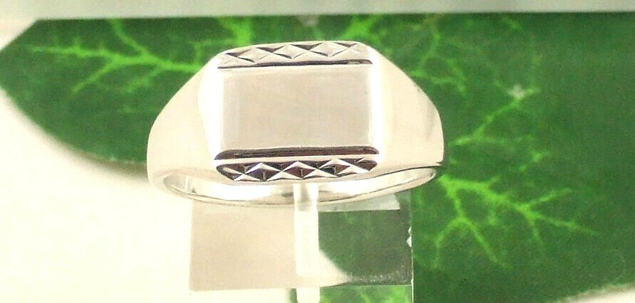 Men's Solid 925 Sterling Silver Diamond Cut Rectangular Shape Signet ...