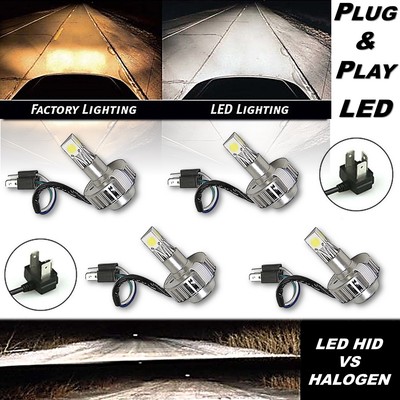 6K 6500K H4 SMD COB 360° LED White Headlight HID Hi/Low Light Bulb Kit ...