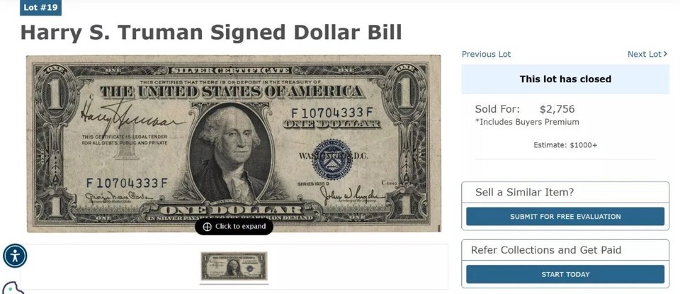 PRESIDENT HARRY TRUMAN Signed Autograph Dollar Bill PSA/DNA Currency ...