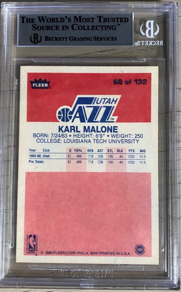 KARL MALONE 1986 FLEER MINT ROOKIE CARD BGS 9 (MICHAEL JORDAN RC YEAR ...