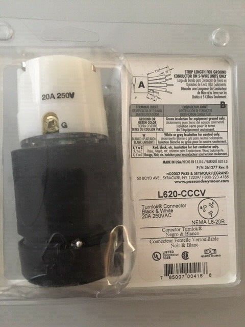 Pass & Seymour LeGrand Turnlocking Plugs L620-CCCV NEMA L6-20R | eBay
