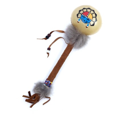 New Navajo Hand Painted Ceremonial Rawhide Rattle Sun God Tsohanoai 10 ...