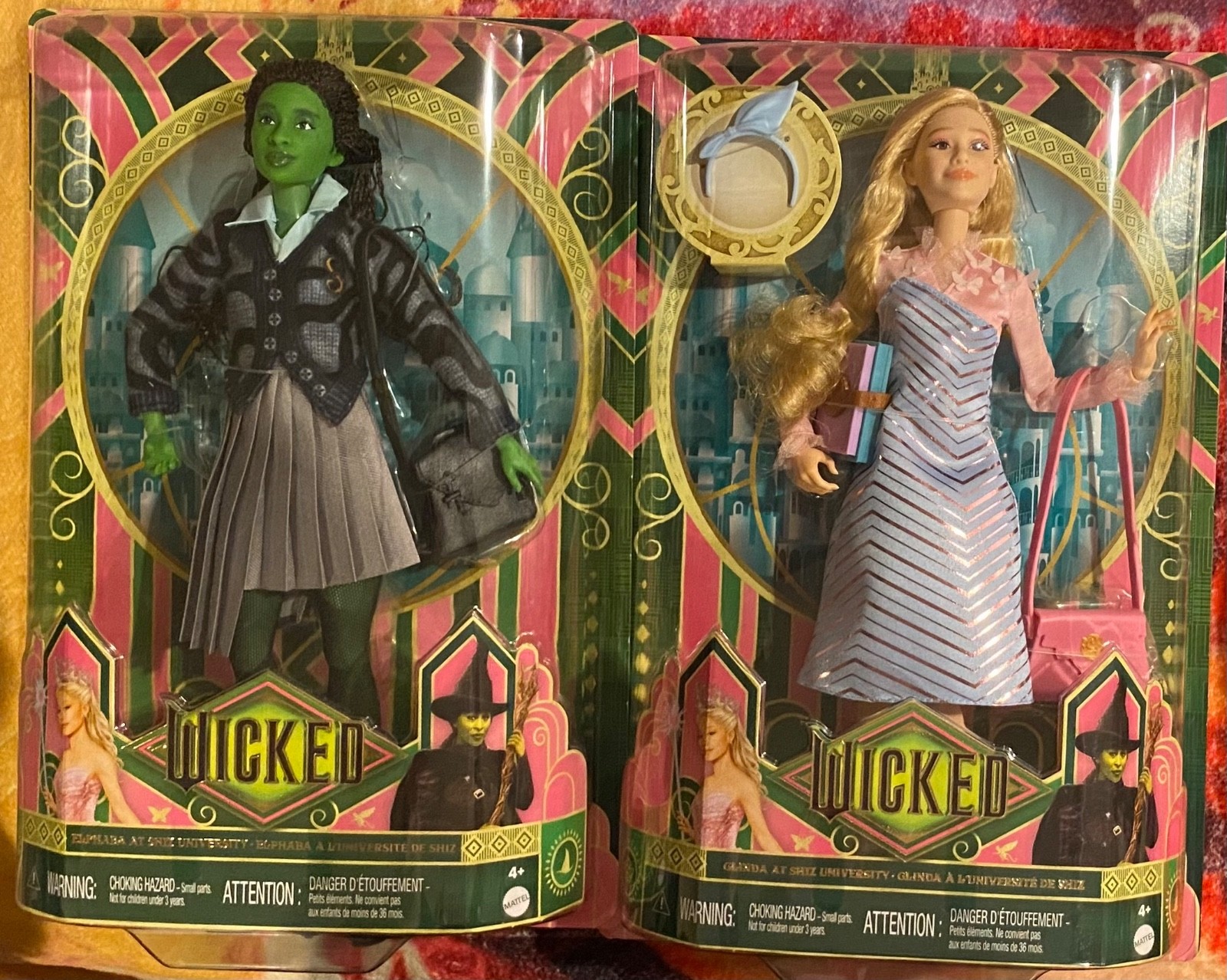 2 BOX DAMAGE** NEW Wicked Movie GLINDA & ELPHABA SHIZ UNIVERSITY ...