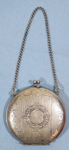 Antique Ornately Engraved German Silver Chatelaine Coin Purse Compact ...