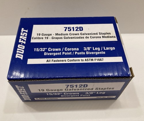 DUO FAST 7512D 19 Gauge 3/8" STAPLES BOX OF 5,000 723513086315| eBay