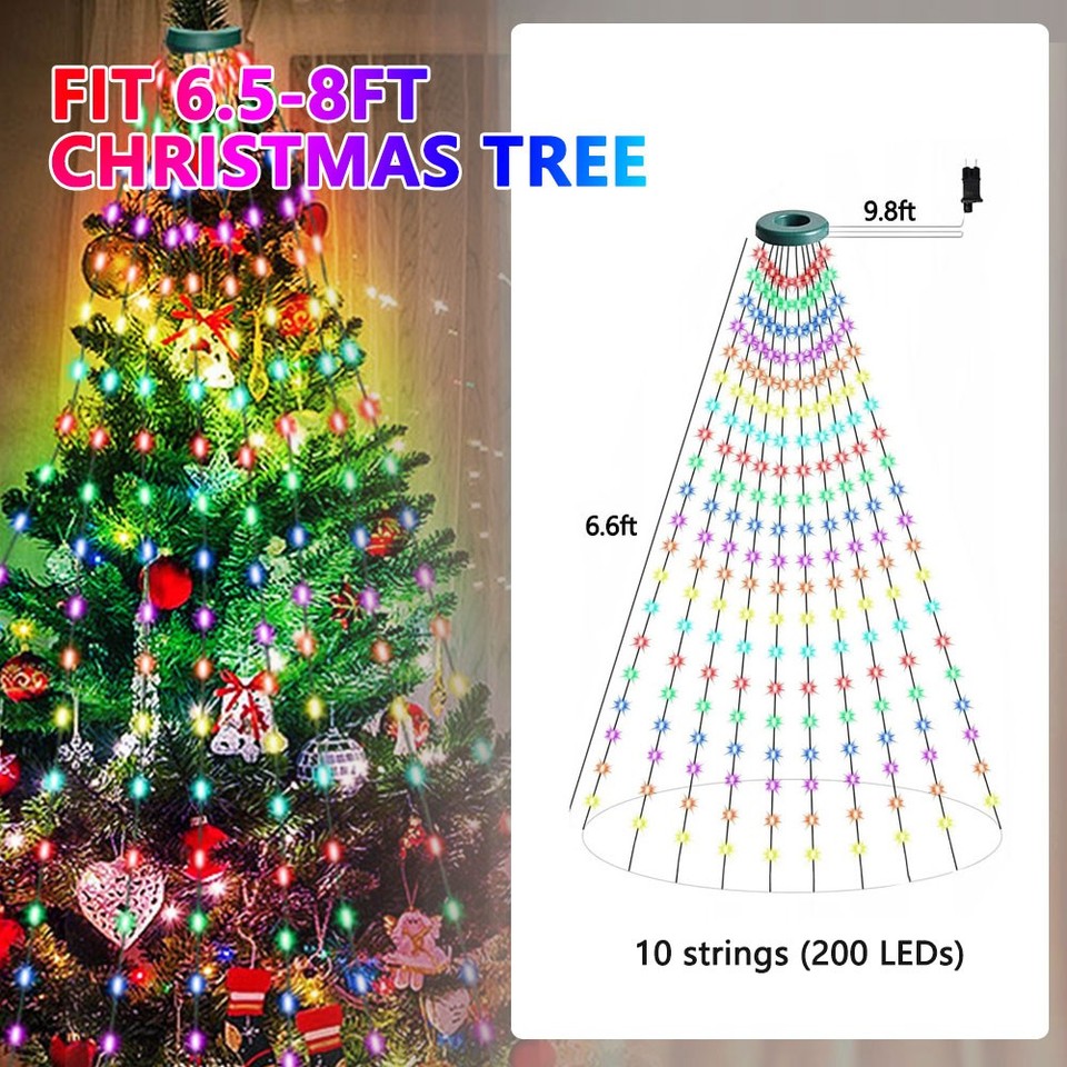 200/400LED Christmas Tree Lights Waterfall Smart String Color Changing ...