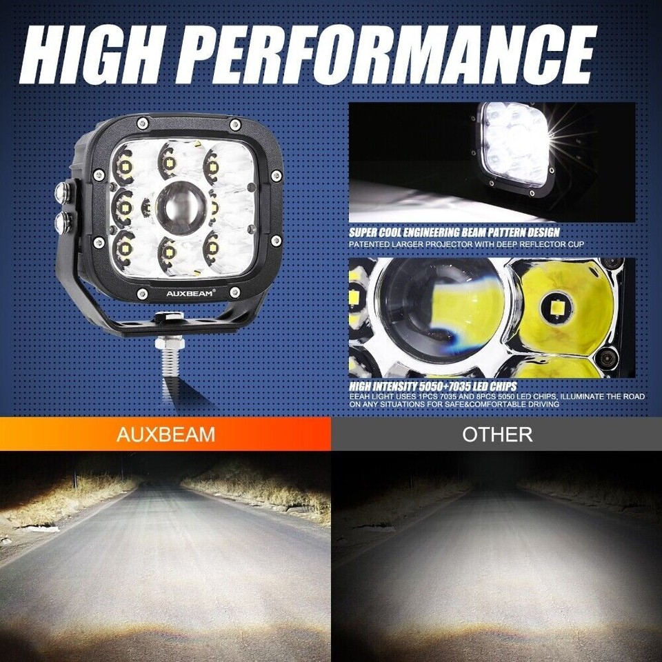 2x Auxbeam 5" LED Spot Pods Amber Fog LED Square Cube Lights for Can-am ...