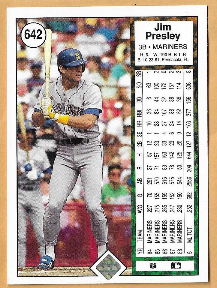 JIM PRESLEY SEATTLE MARINERS #642 - UPPER DECK NM-MT 1989 | eBay
