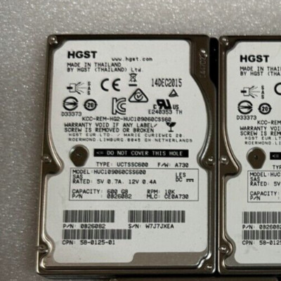 Lot of 5x HGST HUC109060CSS600 600GB 10K 64MB 6GB/s 2.5" SAS Hard ...