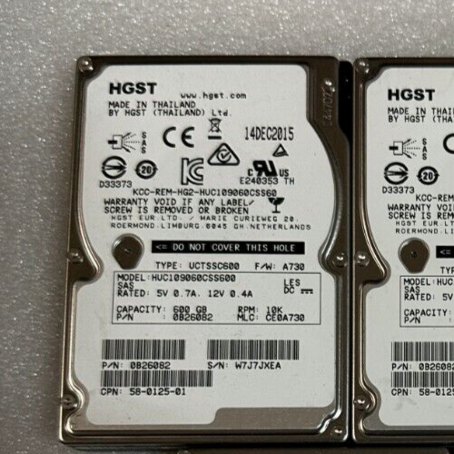 Lot of 5x HGST HUC109060CSS600 600GB 10K 64MB 6GB/s 2.5" SAS Hard ...
