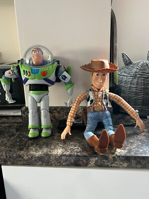 Disney Pixar Thinkway 18' Woody & Push Button Talking Buzz Lightyear ...