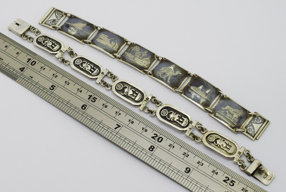 RARE LOT OF 2 MIDDLE EASTERN EGYPTIAN HINGED PANEL SOLID SILVER NIELLO ...