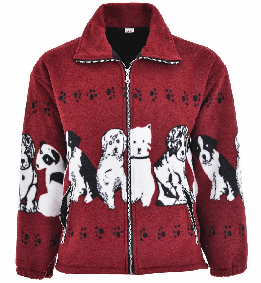 LADIES WOMENS DOUBLE FLEECE ANIMAL PUPPIES WOLF DOLPHIN WILD PRINTED ...